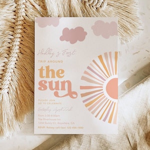 Girl's Trip Around the Sun Invitation, Girl's Sun Birthday Invitation ...
