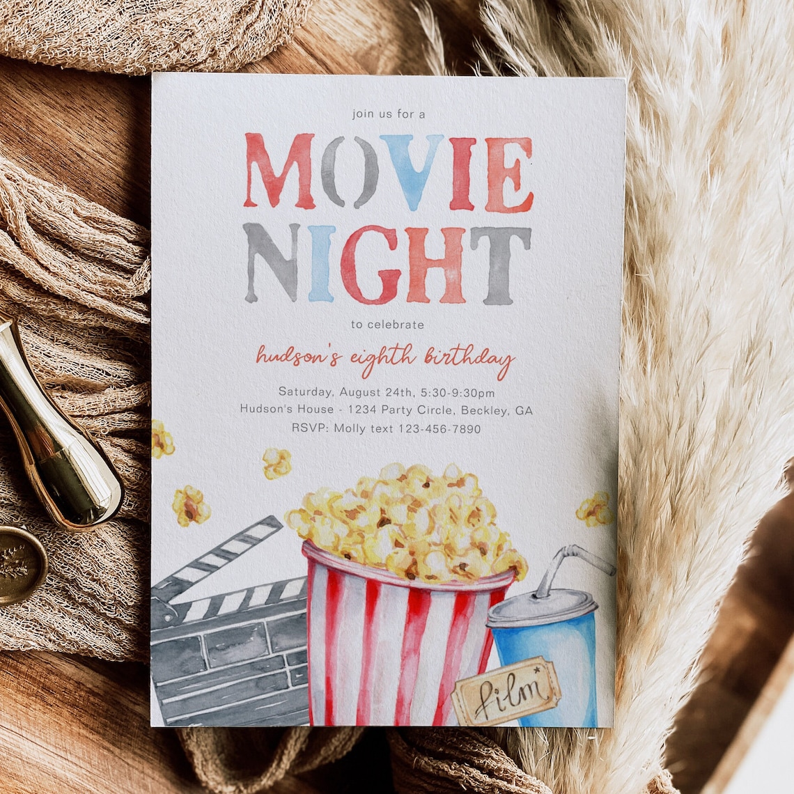 Movie Night Birthday Invitation, Movie Night Invitation, Movie Birthday ...