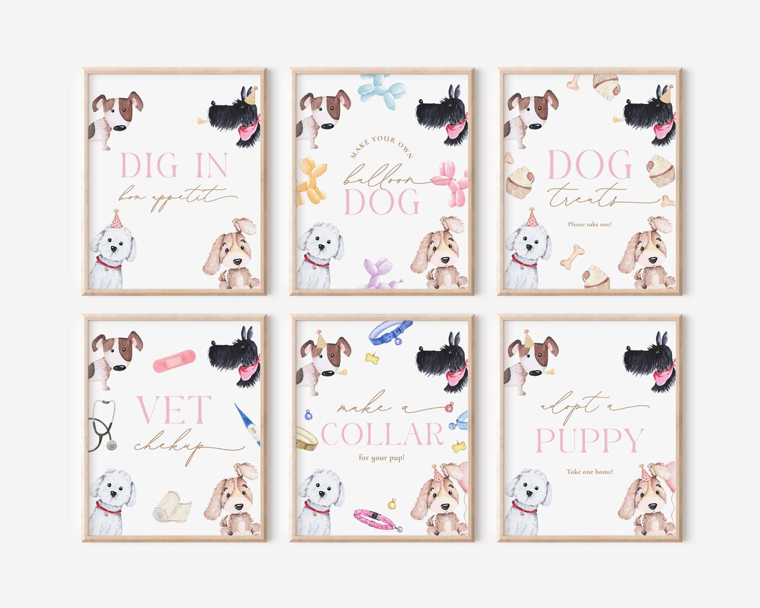 Puppy Paw-ty Signs Set, Digital Puppy Signs, Six Editable Puppy Sign ...