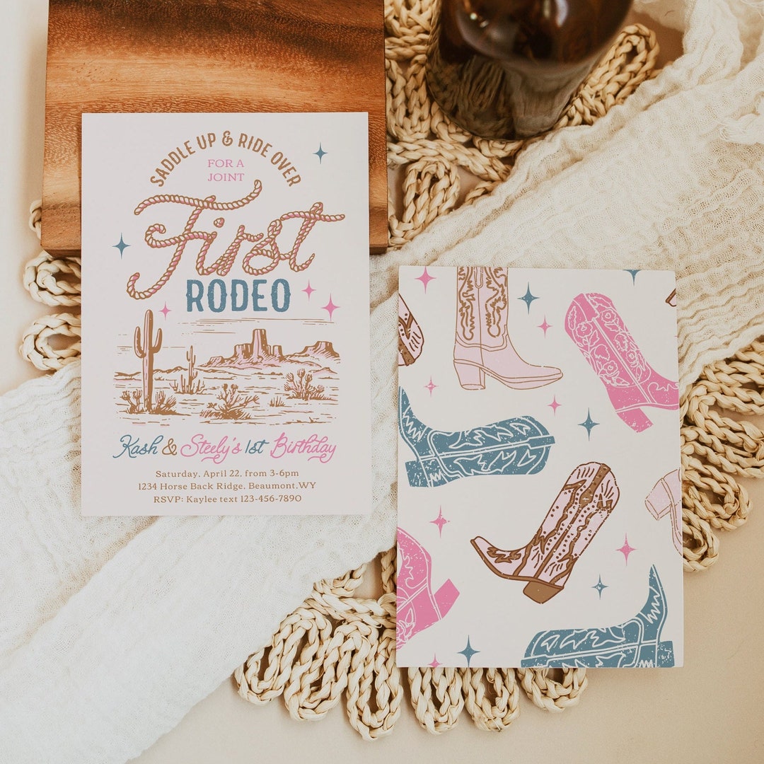 Joint First Rodeo Birthday Invitation, Twins Birthday Invitation, Twins ...