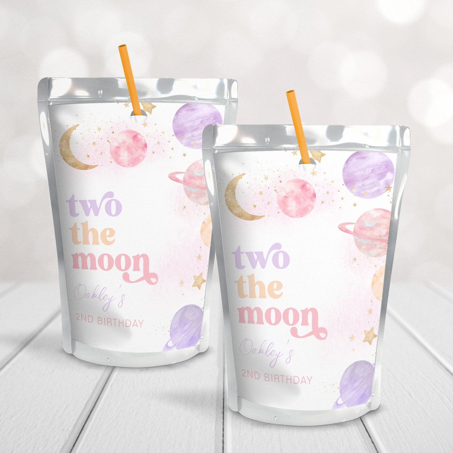 Two the Moon Juice Pouch Label, Two the Moon Drink Label, Girl's Two ...