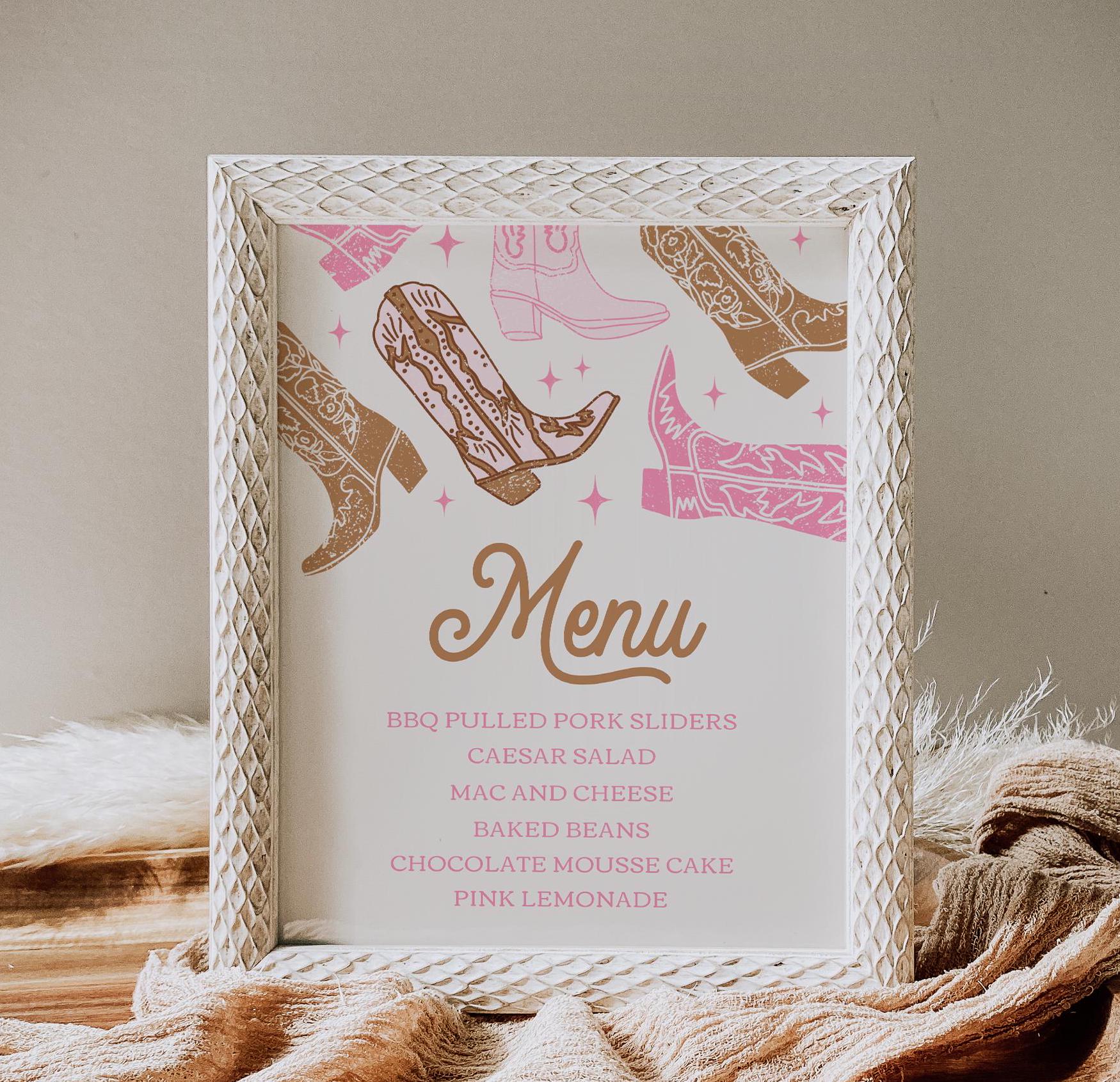 Editable Cowgirl Party Sign, Girl's Western Menu Sign, Printable ...