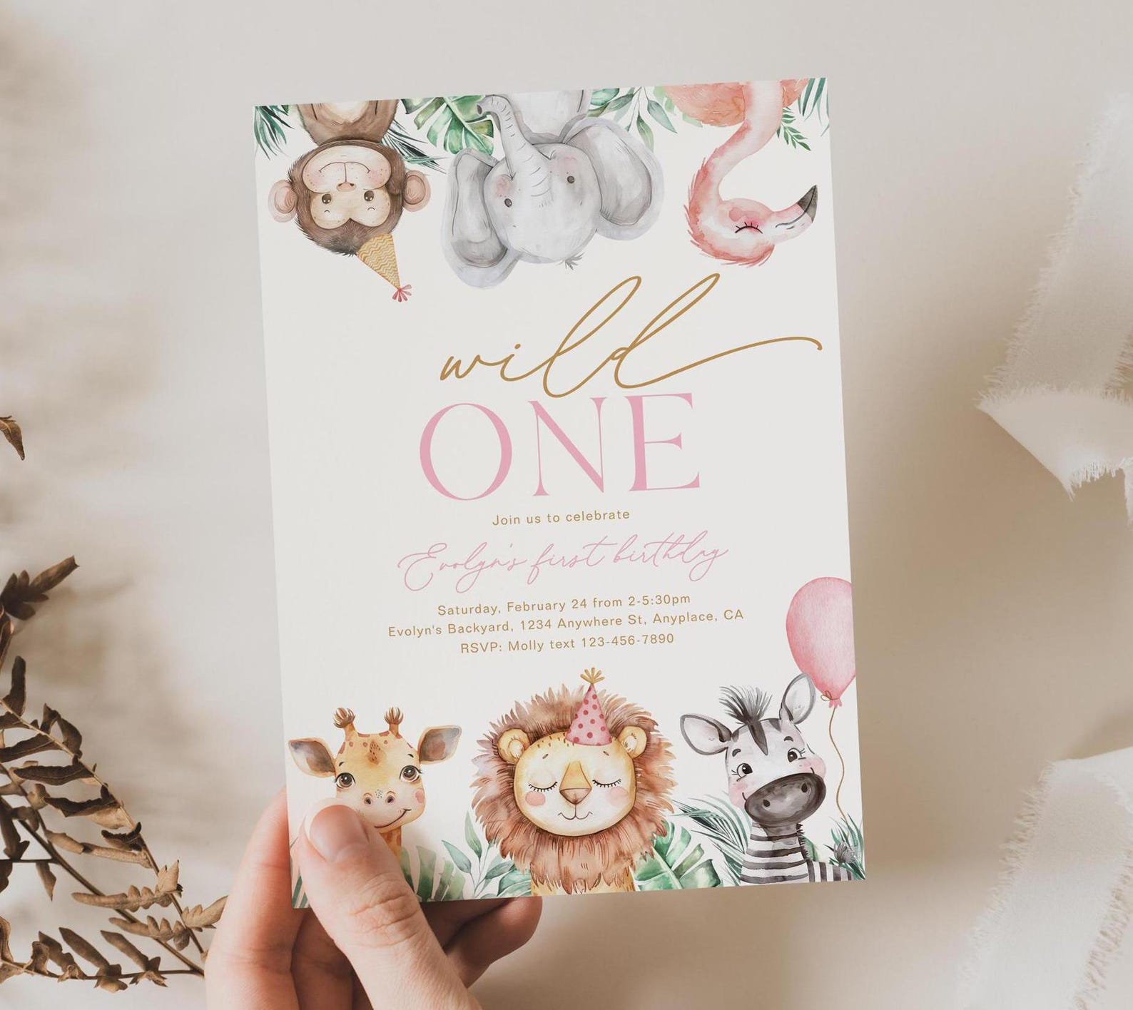 Wild One Party Animal Birthday Invitation, Jungle First Birthday ...