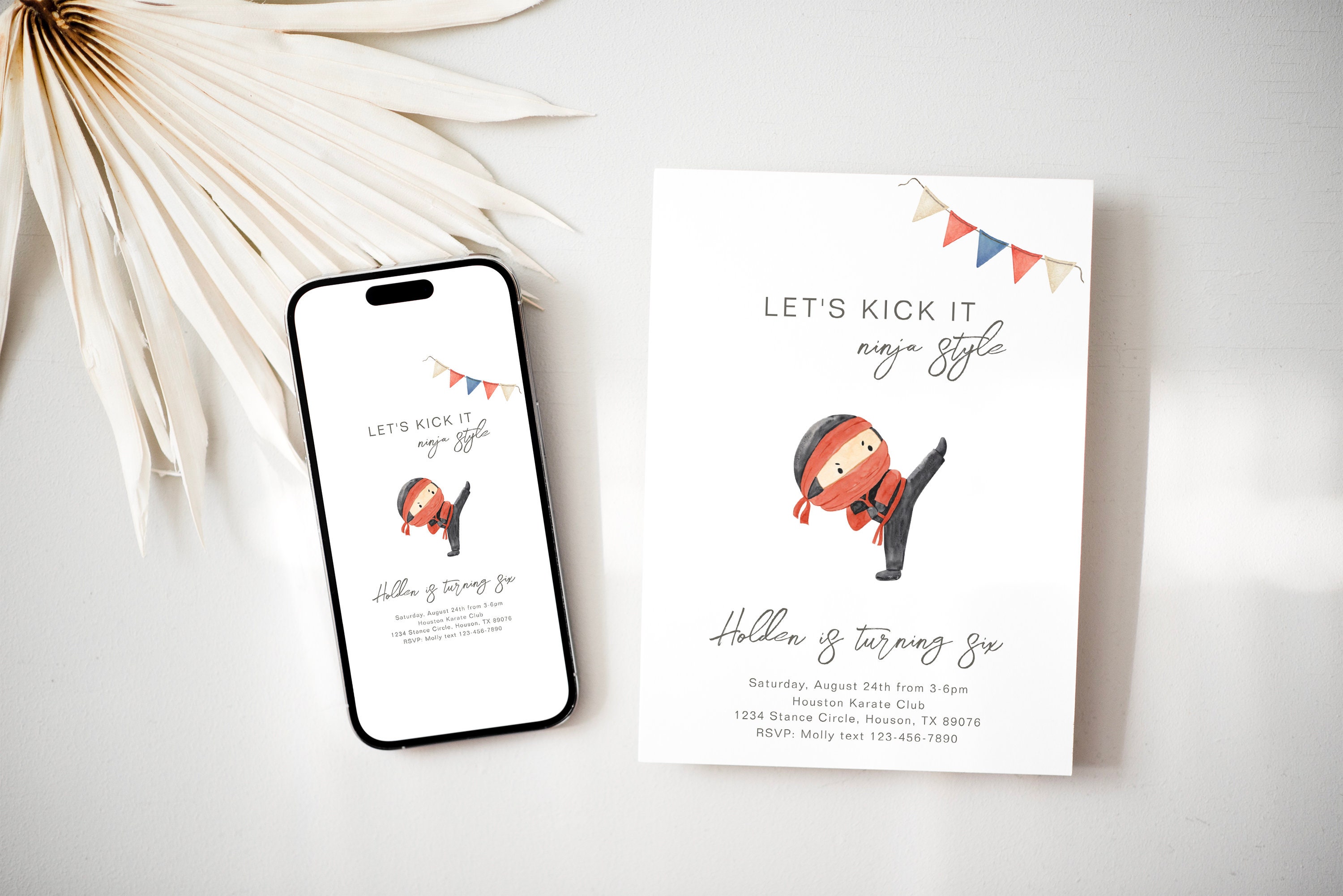 Red Ninja Birthday Invitation, Ninja Party Invitation, Watercolor Ninja ...