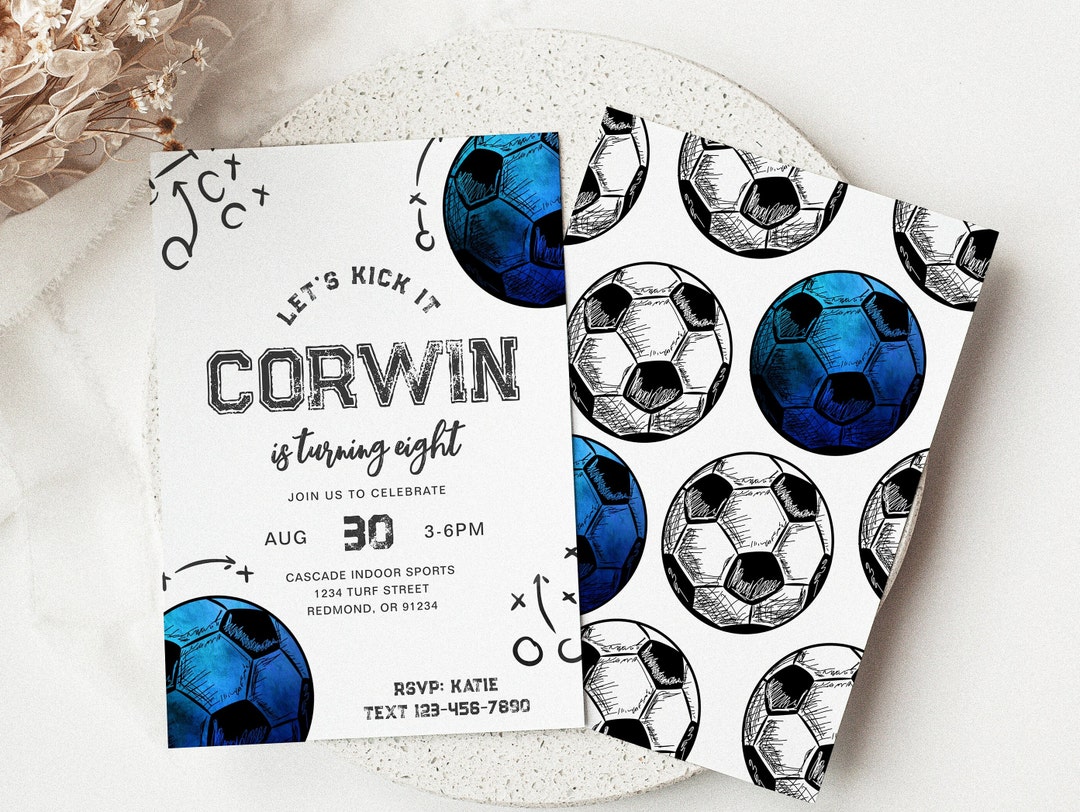 Blue Soccer Birthday Invitation, Digital Blue Soccer Invitation ...