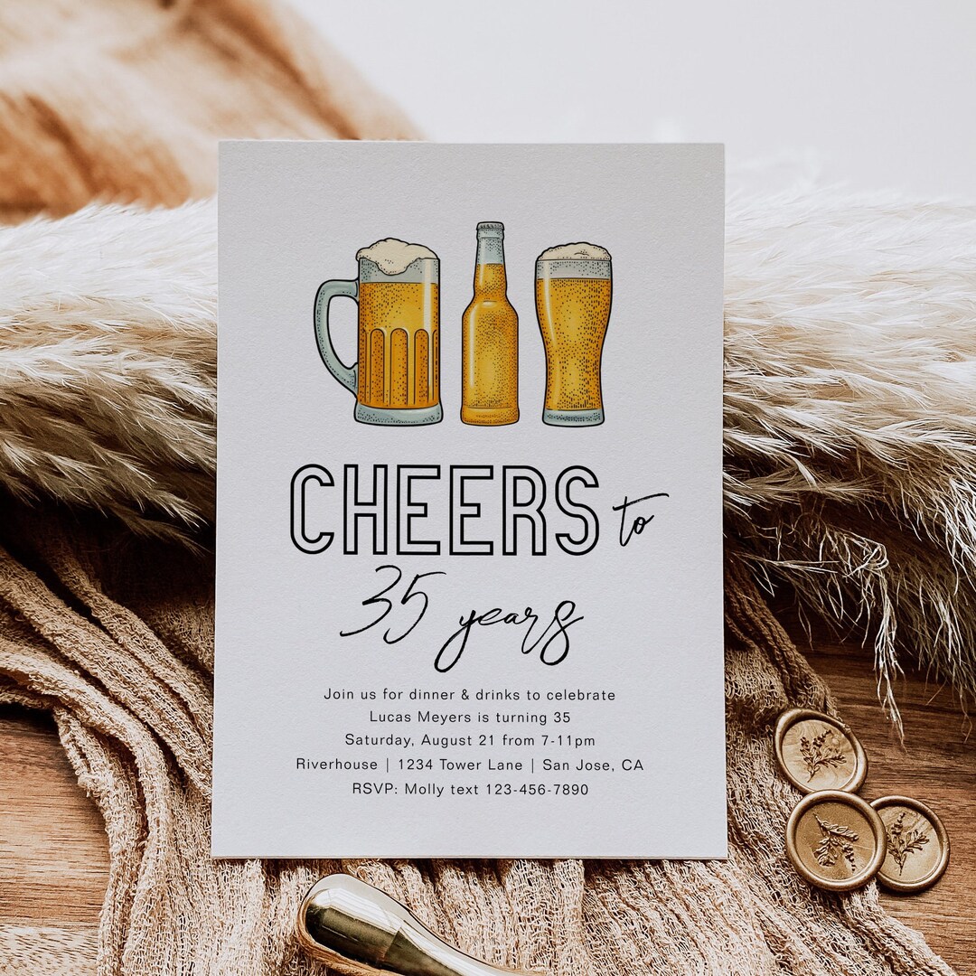 Editable Cheers Birthday Party Invitation, Beer Birthday Invitation ...