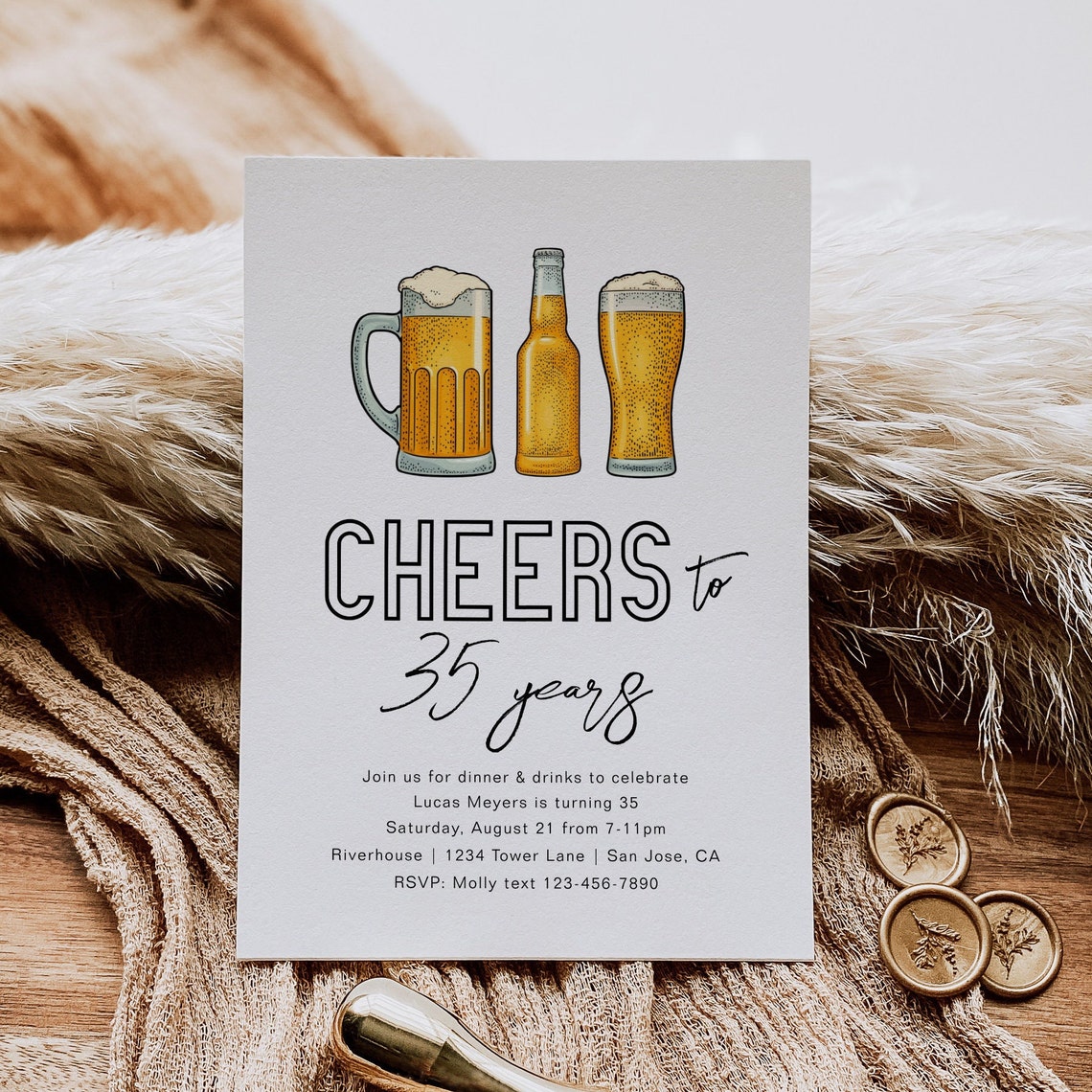 Editable Cheers Birthday Party Invitation, Beer Birthday Invitation ...