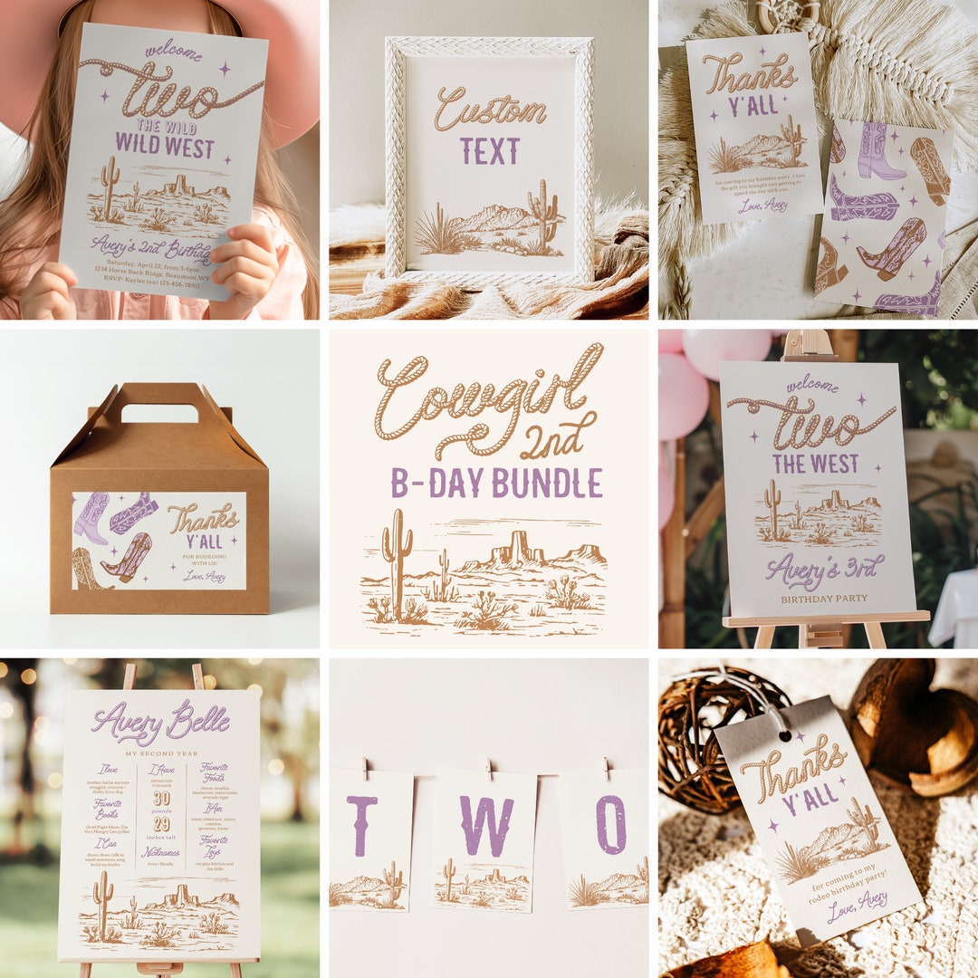 Welcome TWO the West Birthday Bundle, Digital Cowgirl Party Bundle ...