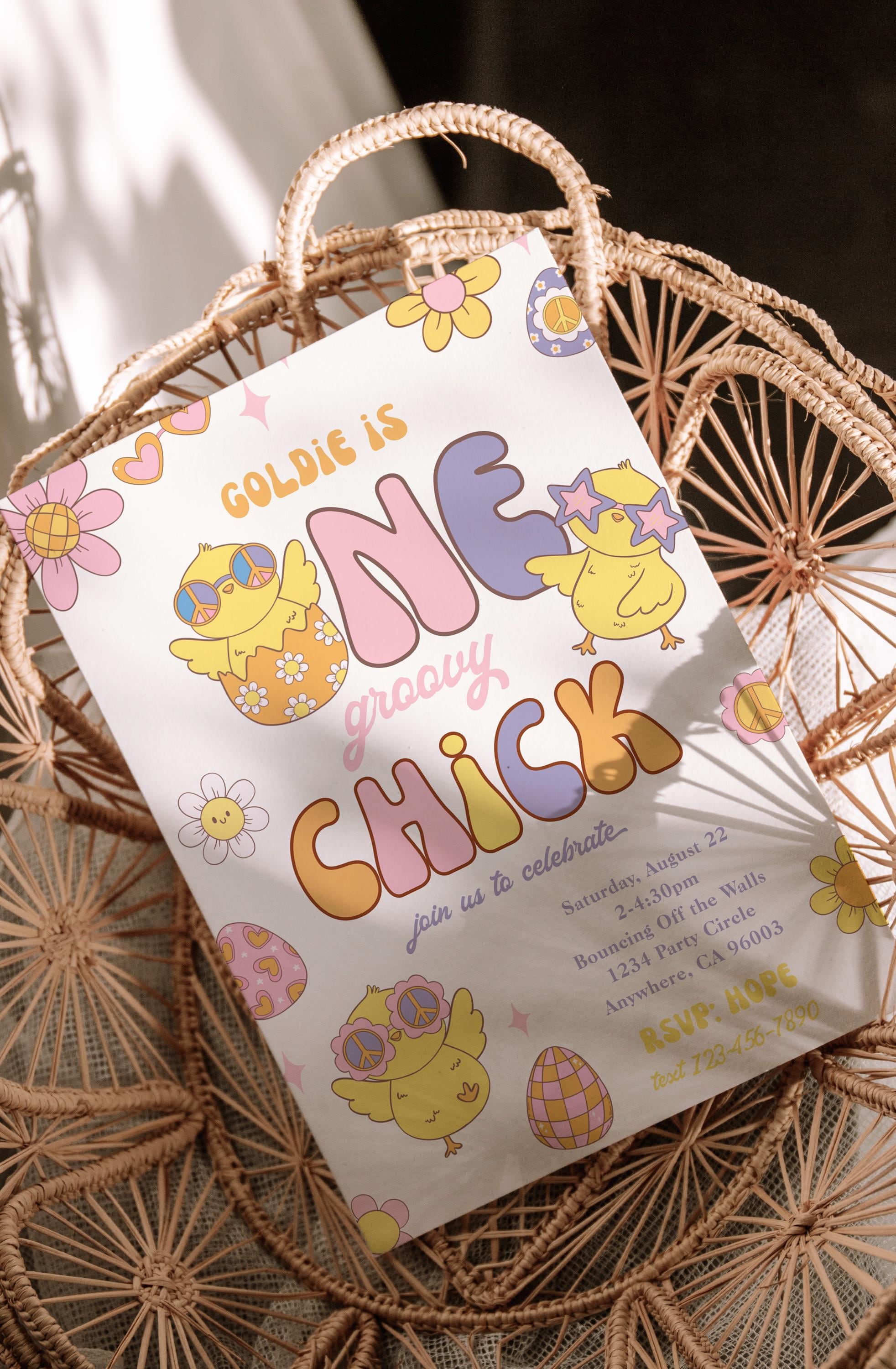 One Groovy Chick Birthday Invitation, Chick Birthday Invitation, Easter ...