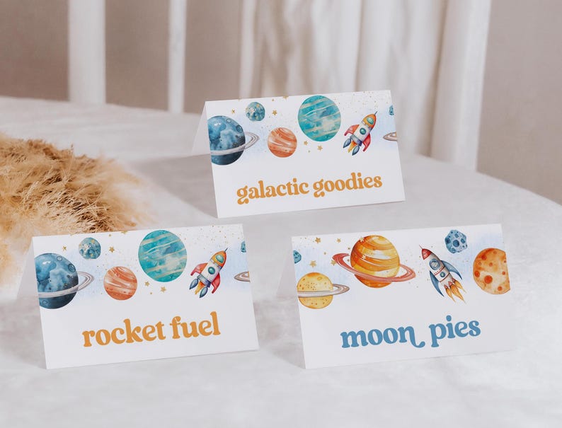 Boy's Space Party Food Tent Cards, Editable Space Food Tents, Editable ...
