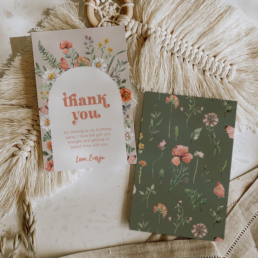 Editable Wildflower Thank You Card, Wildflower Thank You Cards, Digital ...