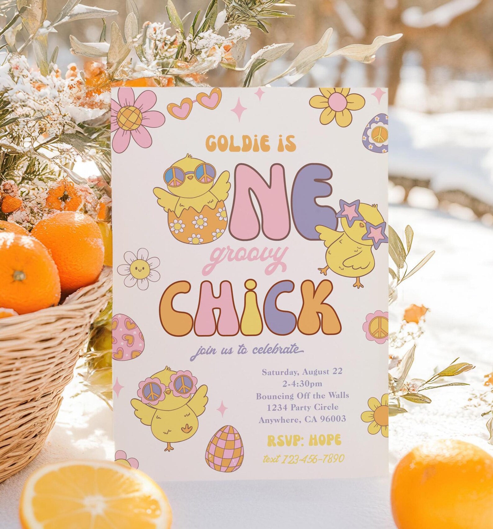 One Groovy Chick Birthday Invitation, Chick Birthday Invitation, Easter ...