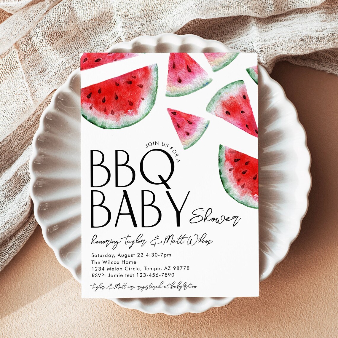 BBQ Baby Shower Invitation, Watermelon Baby Shower Invitation ...