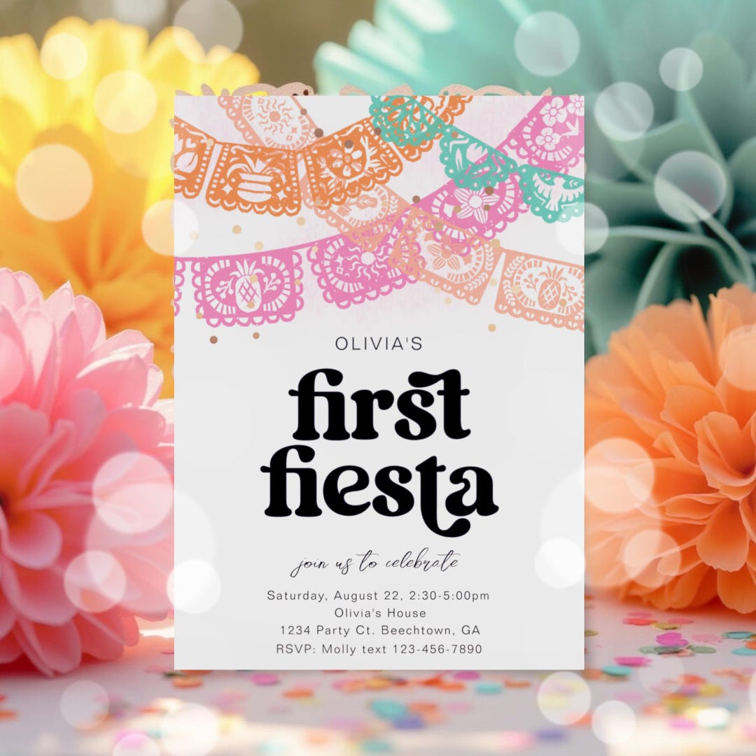 Girl's First Fiesta Birthday Invitation, Girl's Fiesta Party Invitation ...