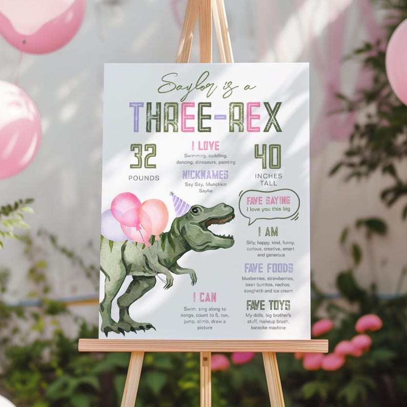 Three-rex Birthday Bundle, Dinosaur Birthday Bundle, Printable Dinosaur ...