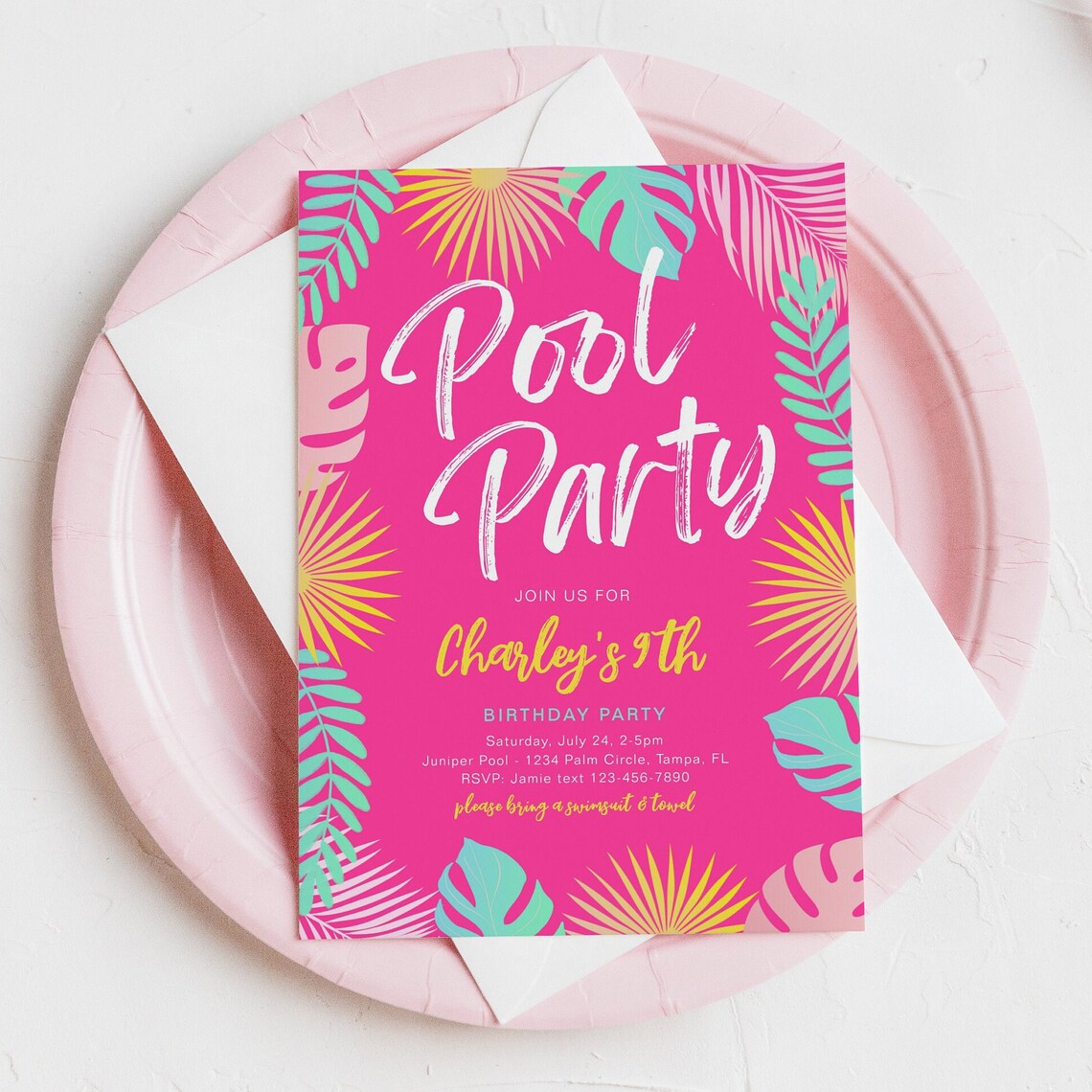 Hot Pink Pool Party Invitation, Digital Pool Party Invitation, Backyard ...