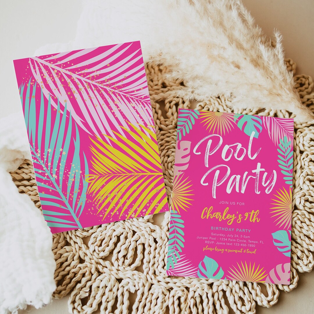 Hot Pink Pool Party Invitation, Digital Pool Party Invitation, Backyard ...