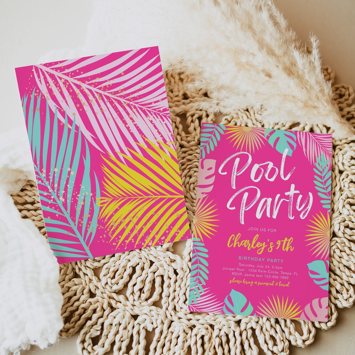Hot Pink Pool Party Invitation, Digital Pool Party Invitation, Backyard ...