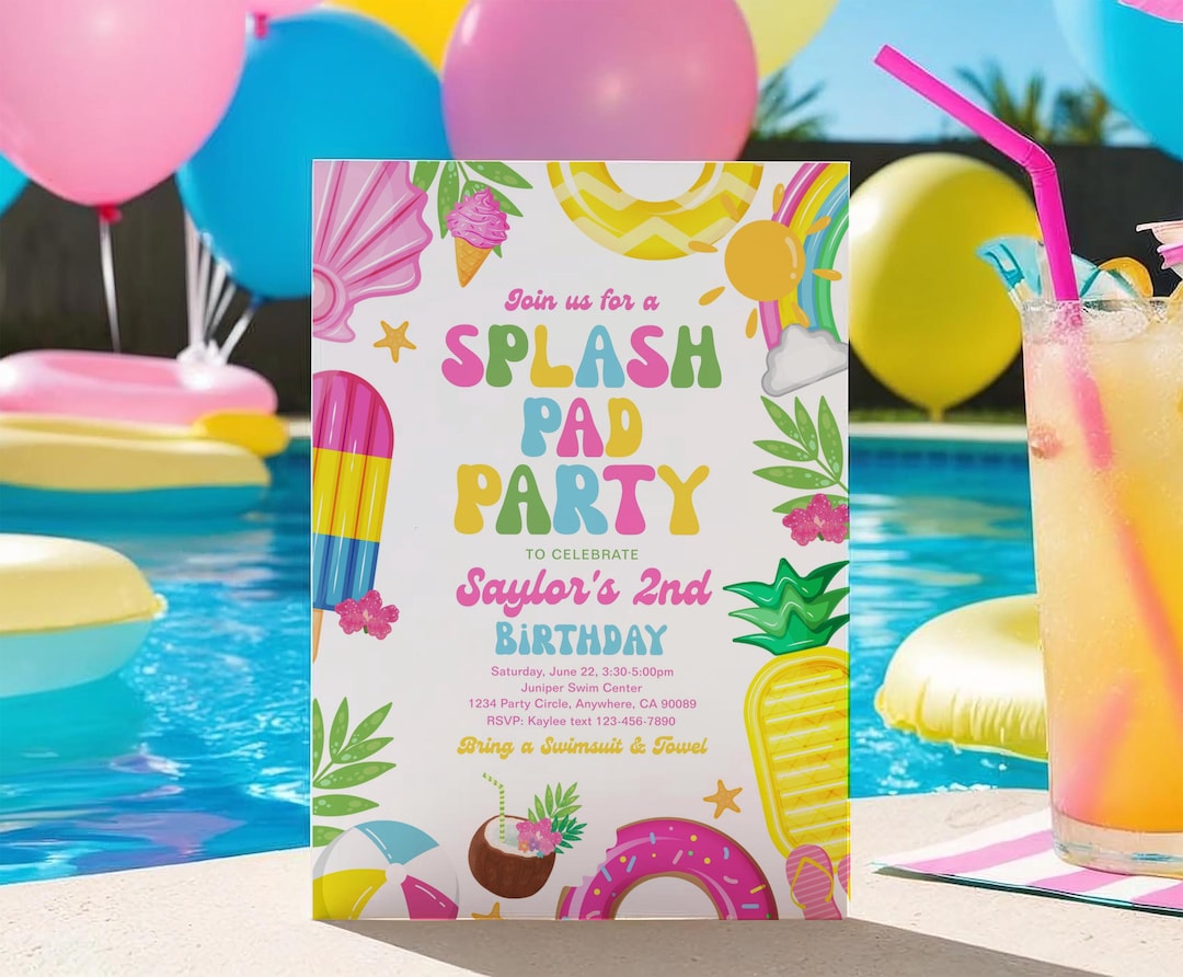 Splash Pad Birthday Party Invitation, Editable Splash Pad Invitation ...