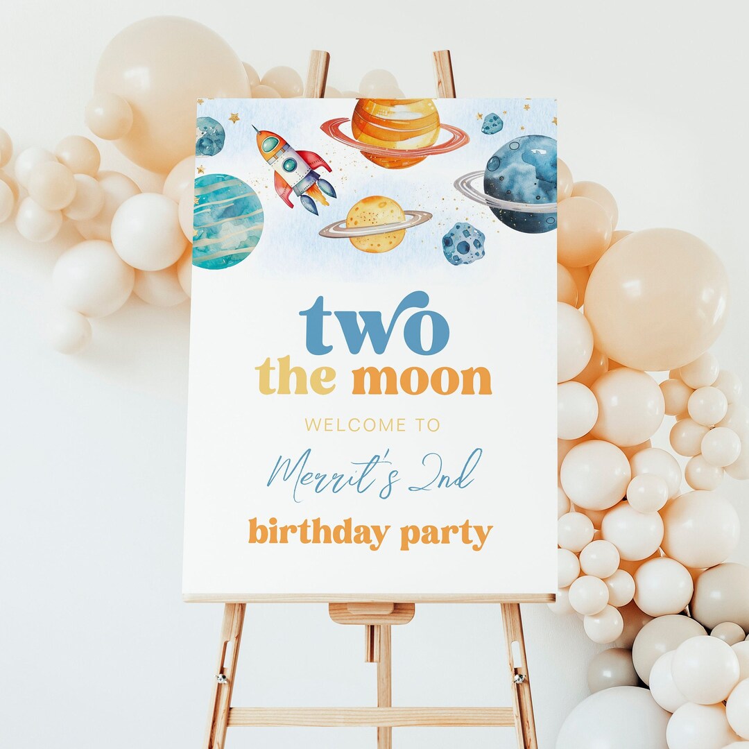 Two the Moon Party Welcome Sign, Digital Space Welcome Sign, Boy's Two ...