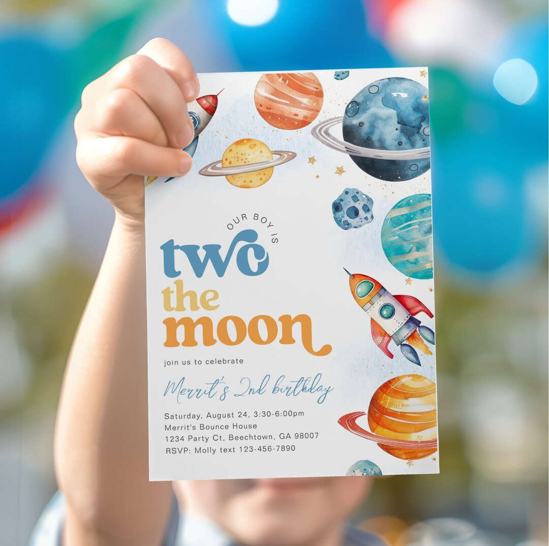 Two the Moon Birthday Party Invitation, Digital Two the Moon Invite ...