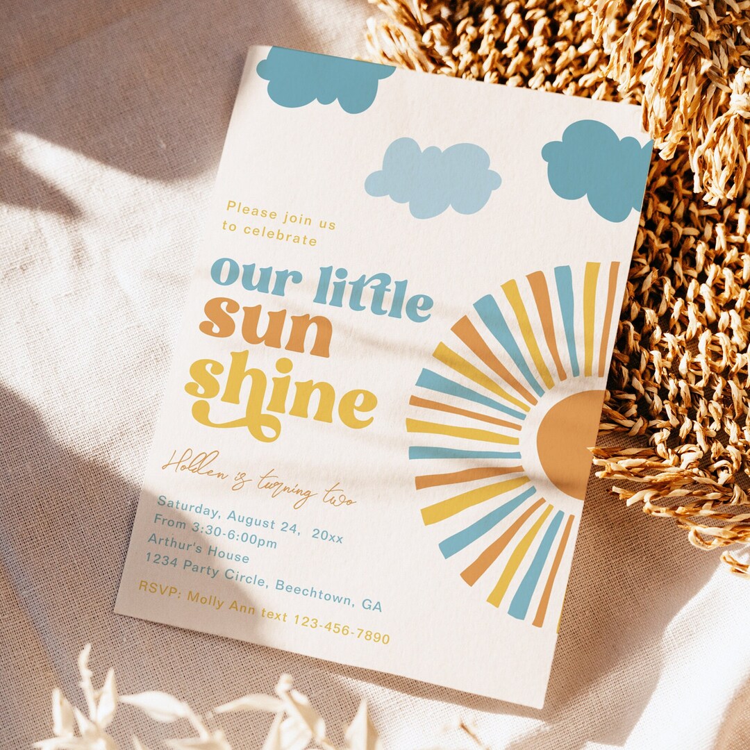 Little Sunshine Birthday Invitation, Digital Sun Birthday Invitation ...