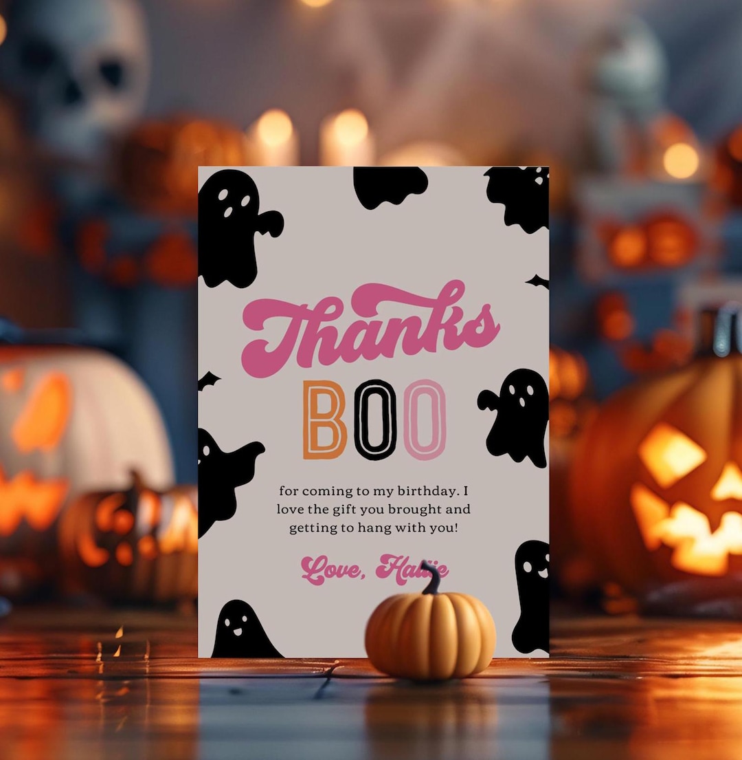Digital Halloween Thank You Card, Thanks Boo Thank You Card, Girl's ...