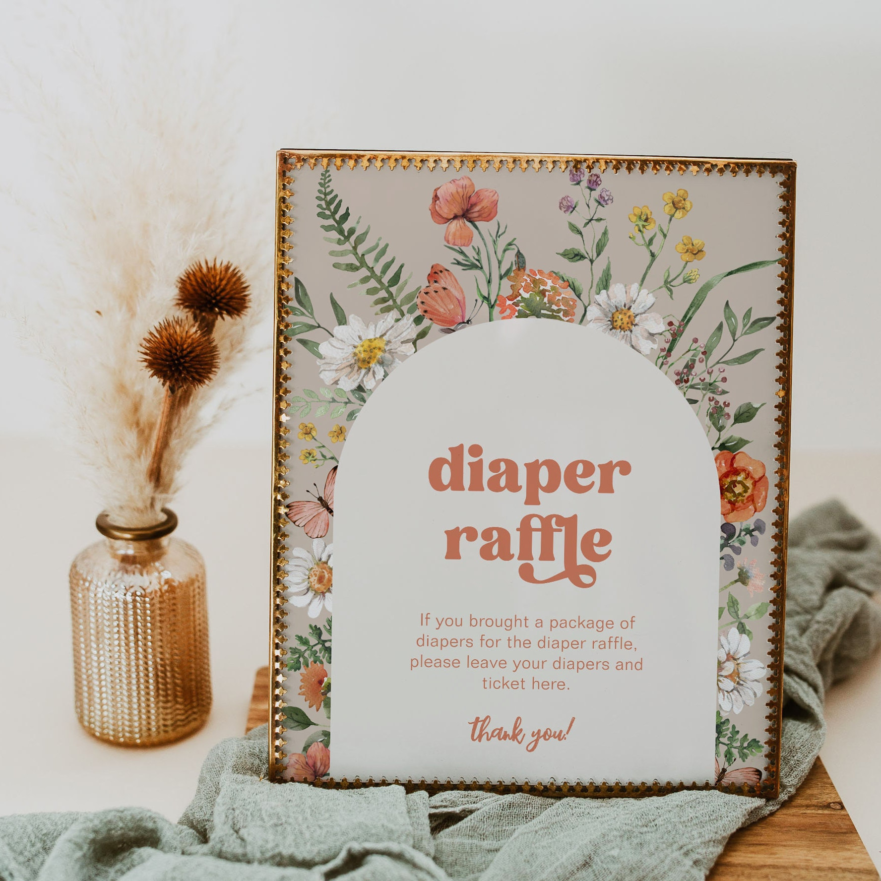 Editable 8x10 Wildflower Diaper Raffle Sign, Wildflower Baby Shower ...