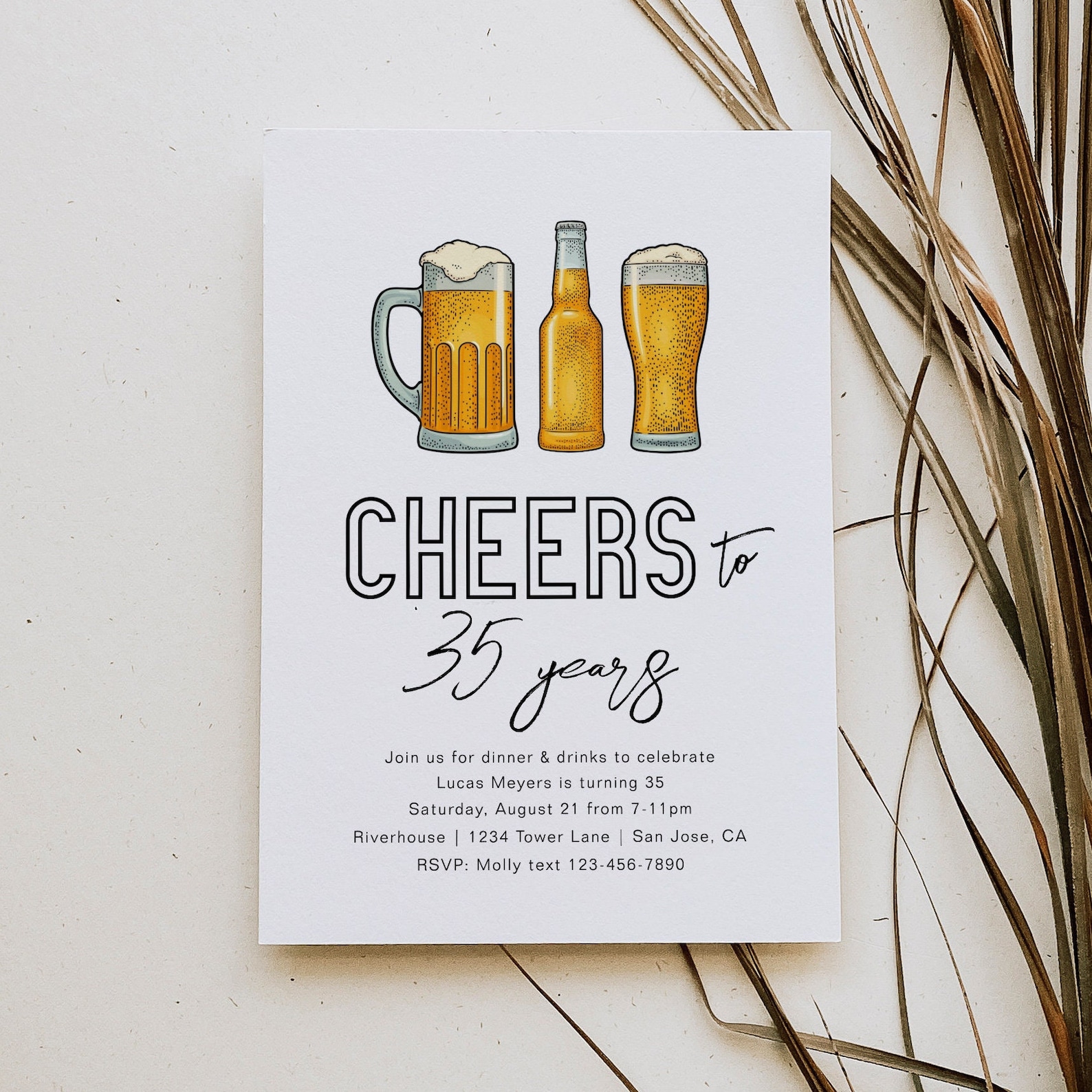 Editable Cheers Birthday Party Invitation, Beer Birthday Invitation ...