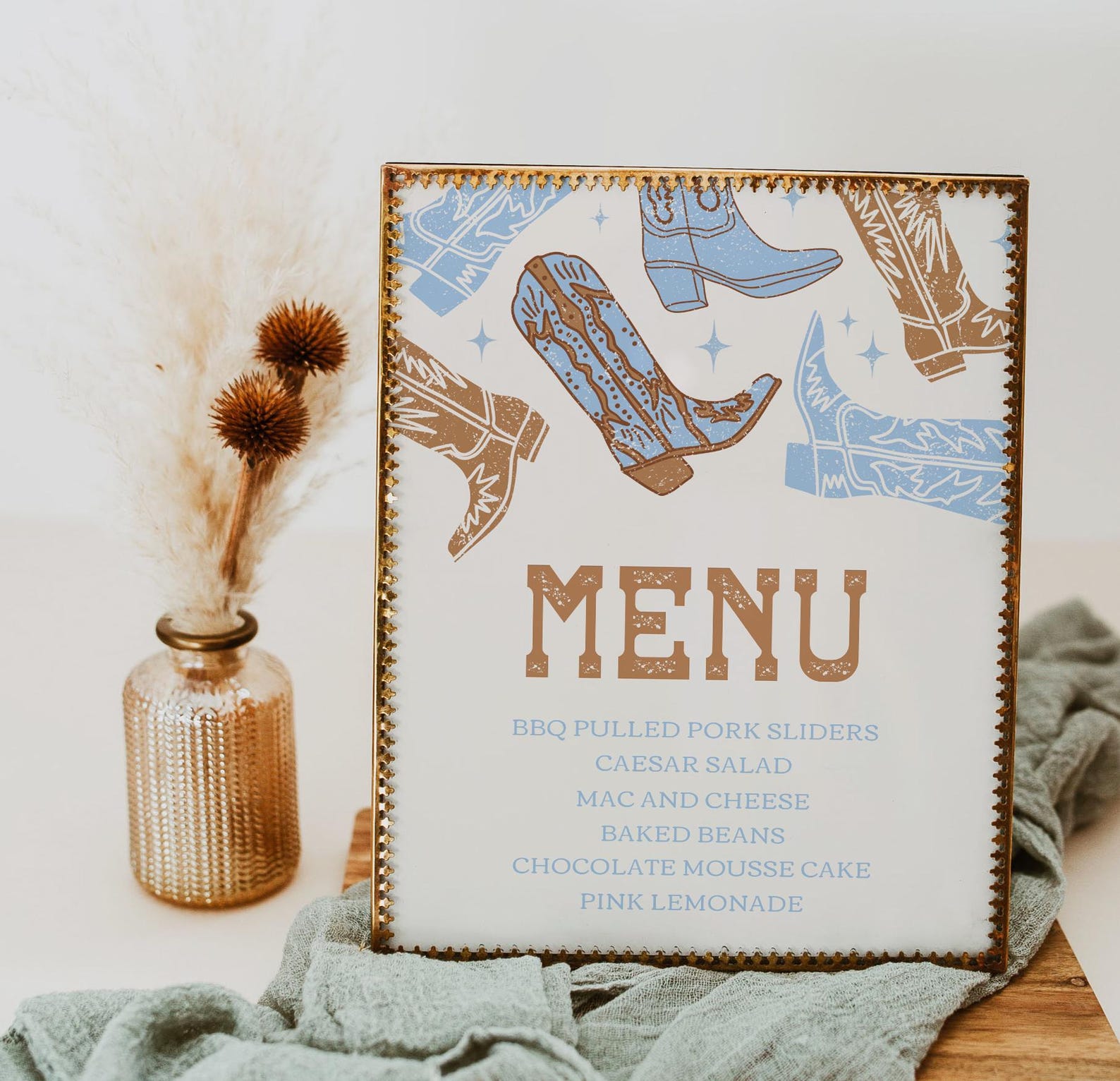 Editable Cowboy Menu Sign, Blue Western Menu Sign, Cowboy Baby Shower ...