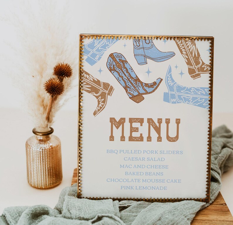 Editable Cowboy Menu Sign, Blue Western Menu Sign, Cowboy Baby Shower ...