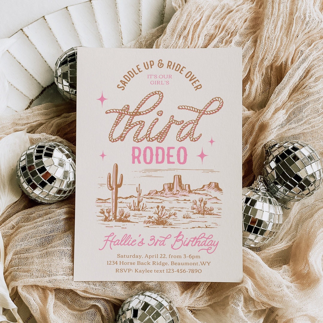 Cowgirl Third Birthday Invitation, Girl's Third Rodeo Invitation, Girl ...