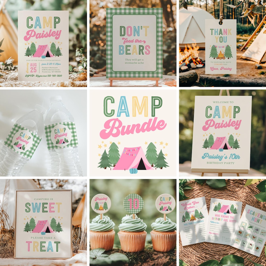 Girl's Camping Birthday Bundle, Digital Camping Bundle, Glamping ...
