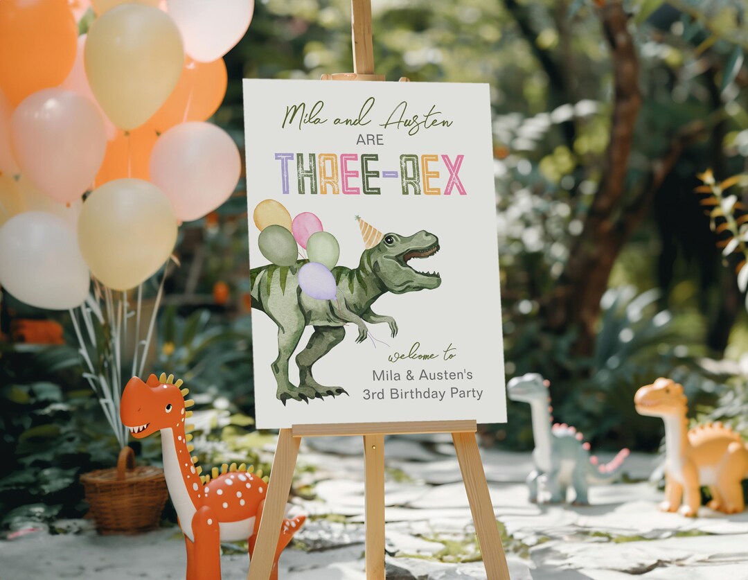 Joint Dinosaur Party Welcome Sign, Joint 3rd Birthday, Co-ed Birthday ...