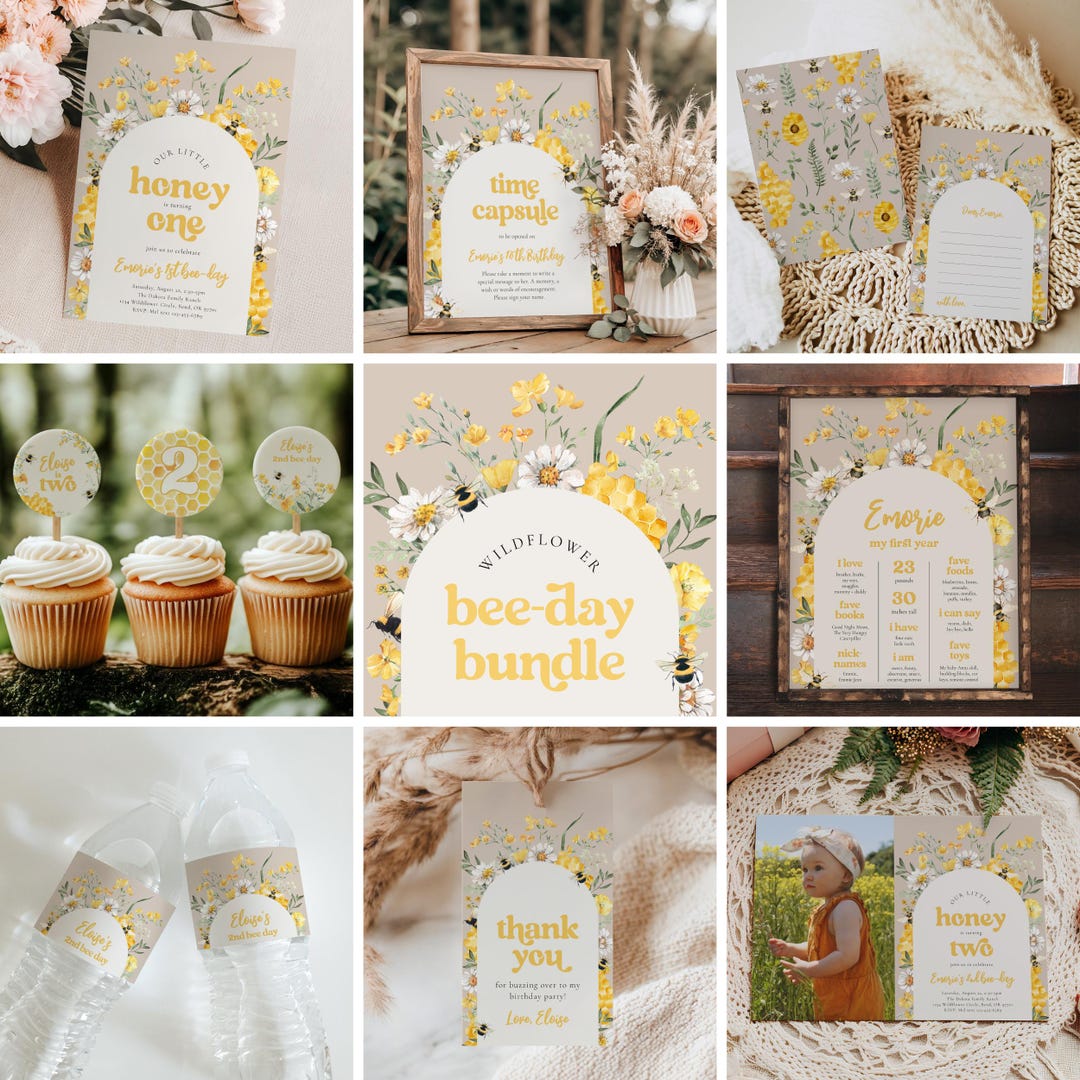 Wildflower Bee Birthday Bundle, Bee Party Bundle, Arch Wildflower Bee ...