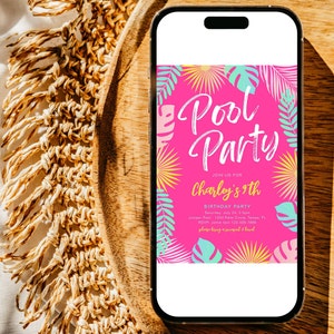 Hot Pink Pool Party Invitation, Digital Pool Party Invitation, Backyard ...