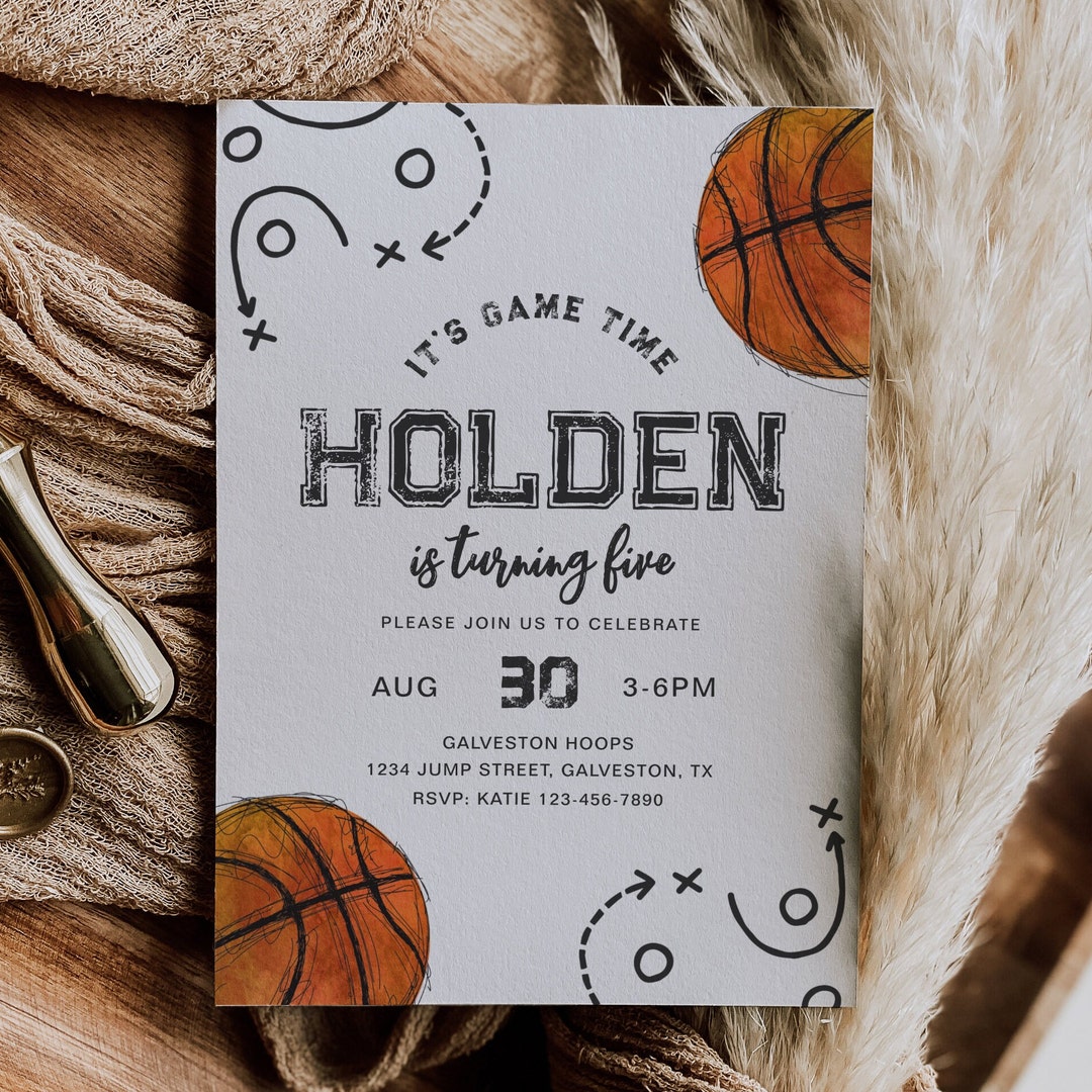 Watercolor Basketball Birthday Invitation, Digital Basketball ...