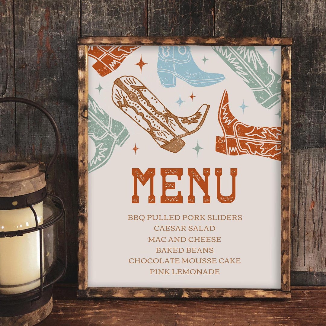 Editable Cowboy Menu Sign, Blue Western Menu Sign, Cowboy Baby Shower ...