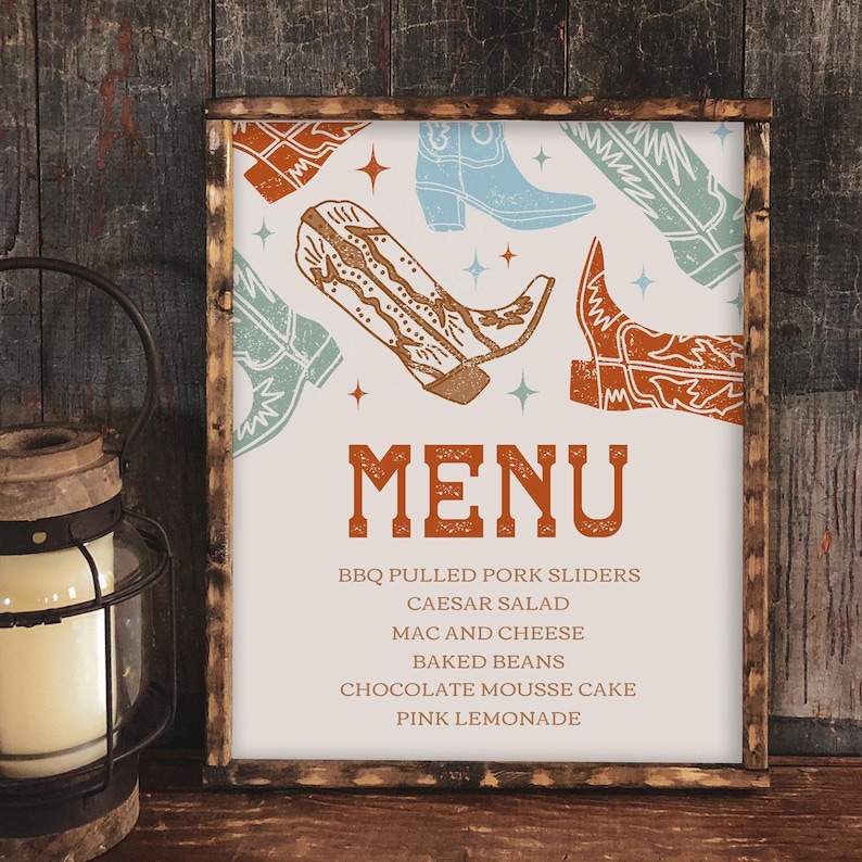 Editable Cowboy Menu Sign, Blue Western Menu Sign, Cowboy Baby Shower ...