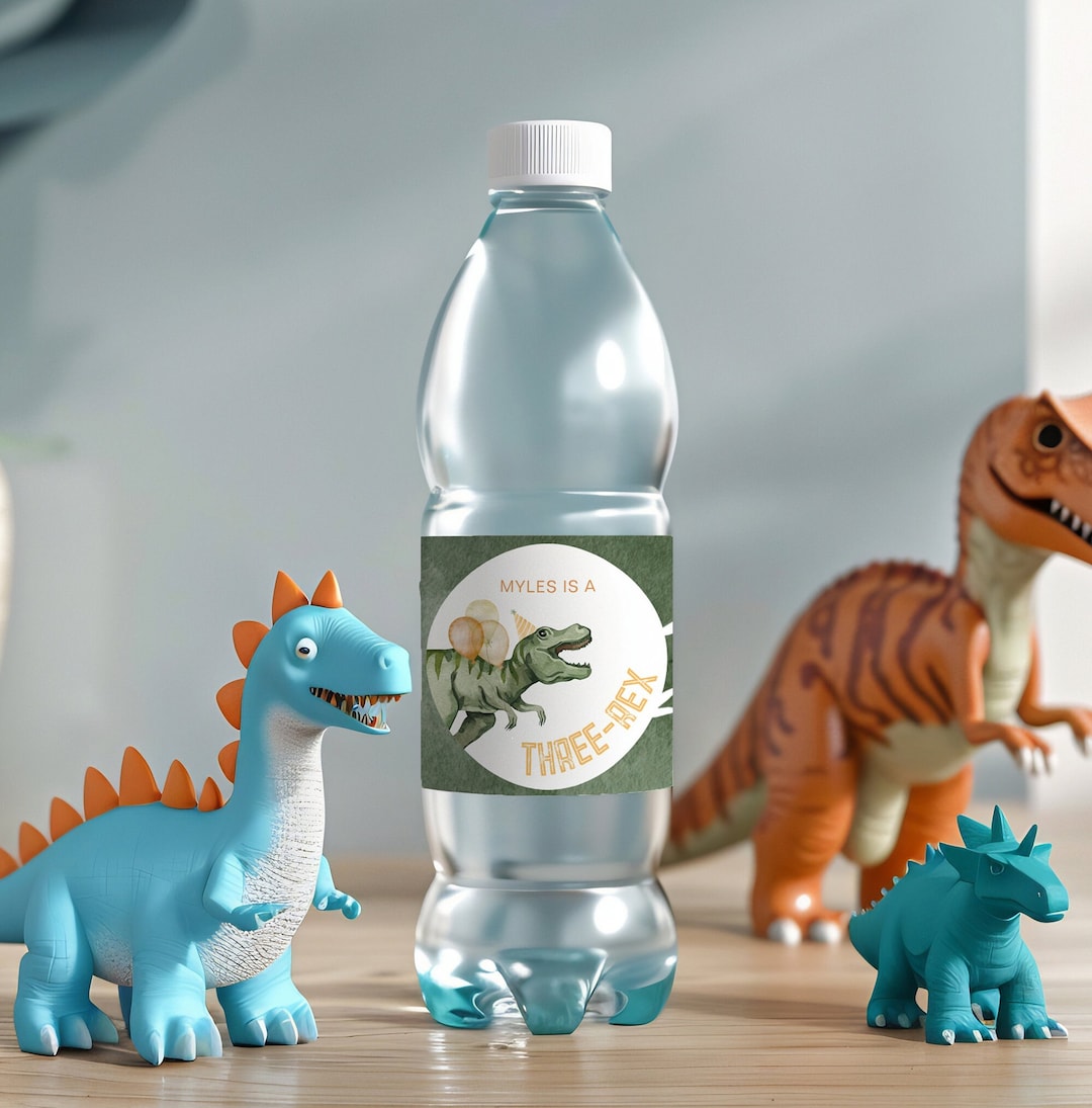 Digital Three-rex Water Bottle Labels, Editable Dinosaur Labels, Custom ...