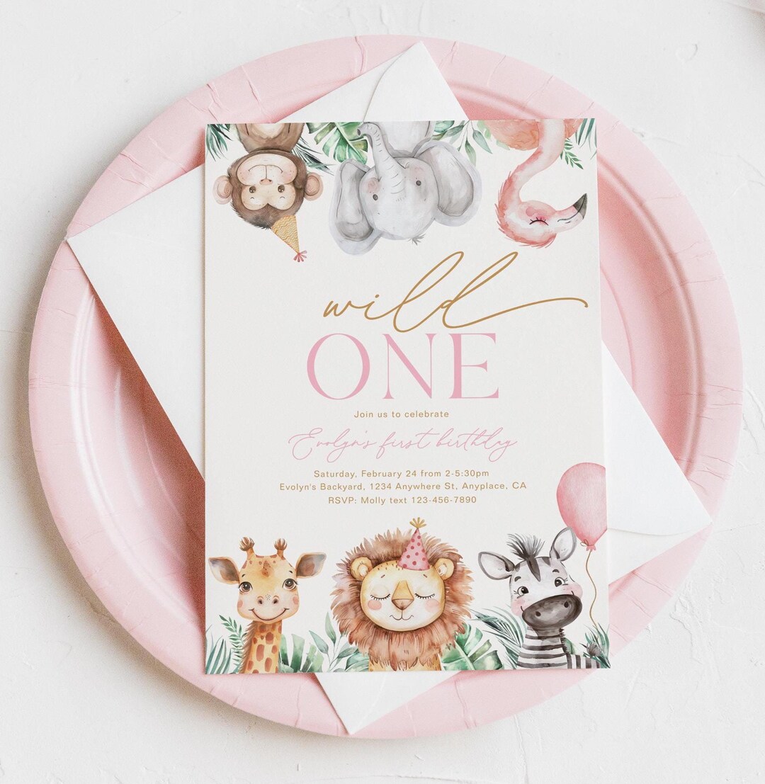 Wild One Party Animal Birthday Invitation, Jungle First Birthday ...