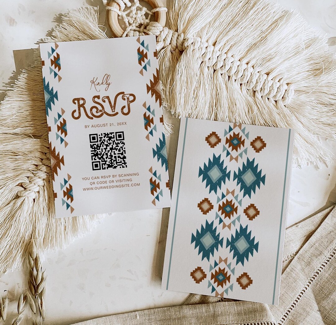 Southwest Wedding RSVP Card, Southwest Qr RSVP, Card, Wedding Rsvp, Tribal Wedding RSVP Card ...