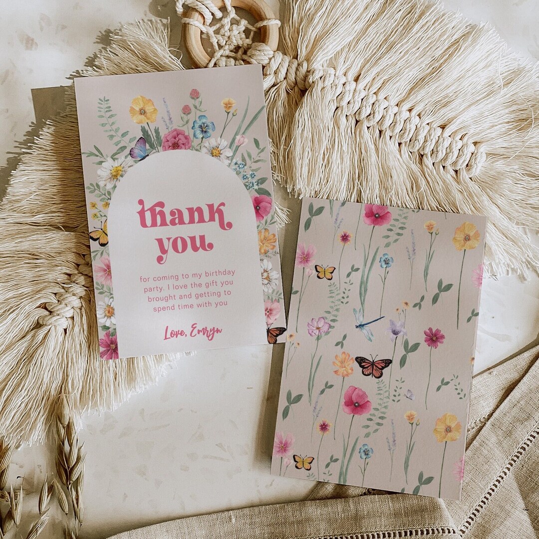 Wildflower Thank You Card, Editable Wildflower Thank You Cards, Digital ...