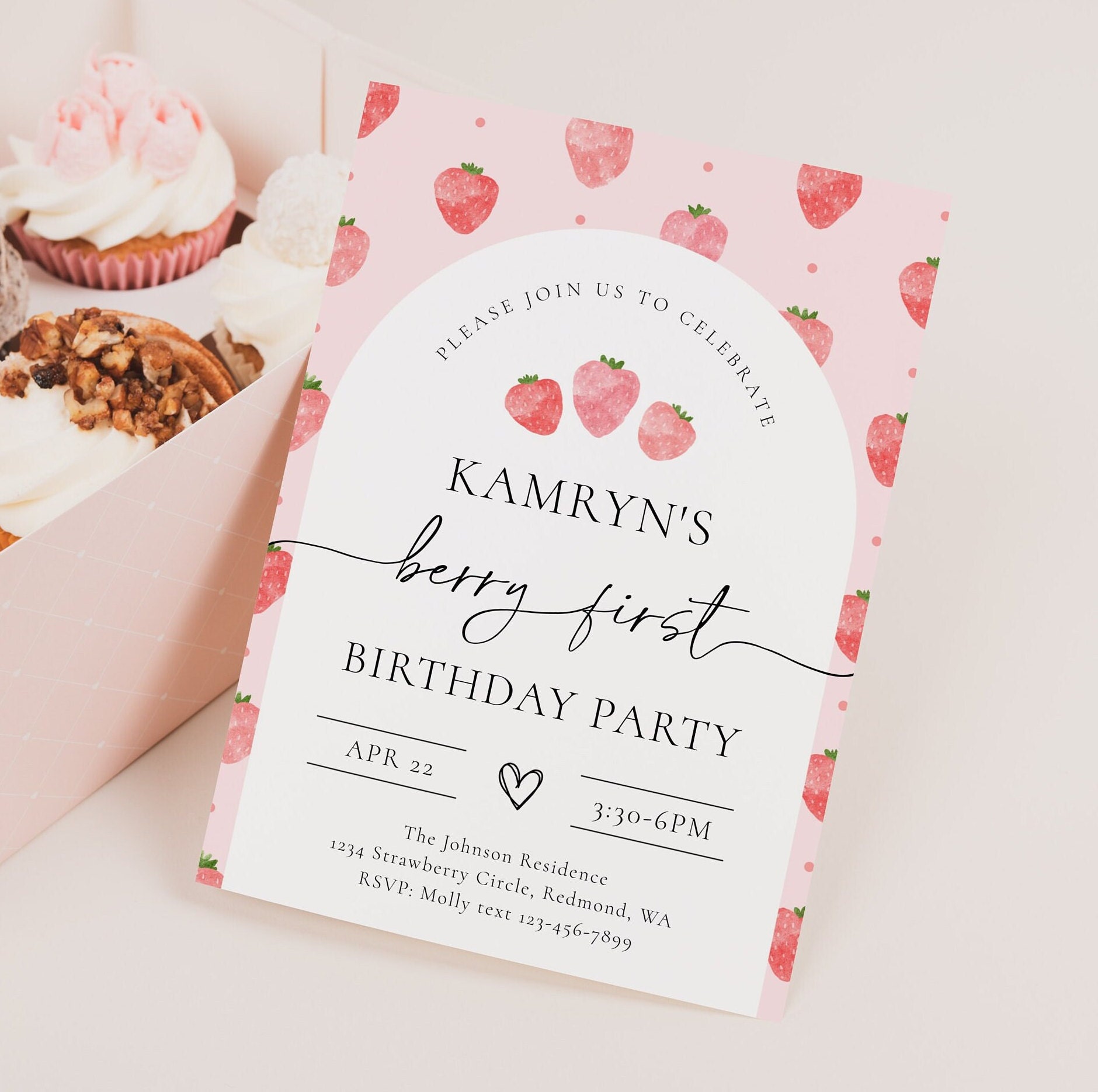 Berry First Birthday Invitation, Berry Birthday Party, Strawberry ...