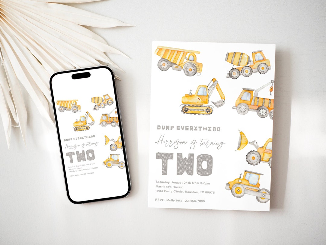 Construction Birthday Invitation, Digital Construction Birthday ...