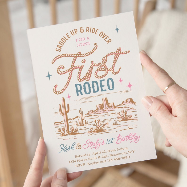 Joint First Rodeo Birthday Invitation, Twins Birthday Invitation, Twins ...