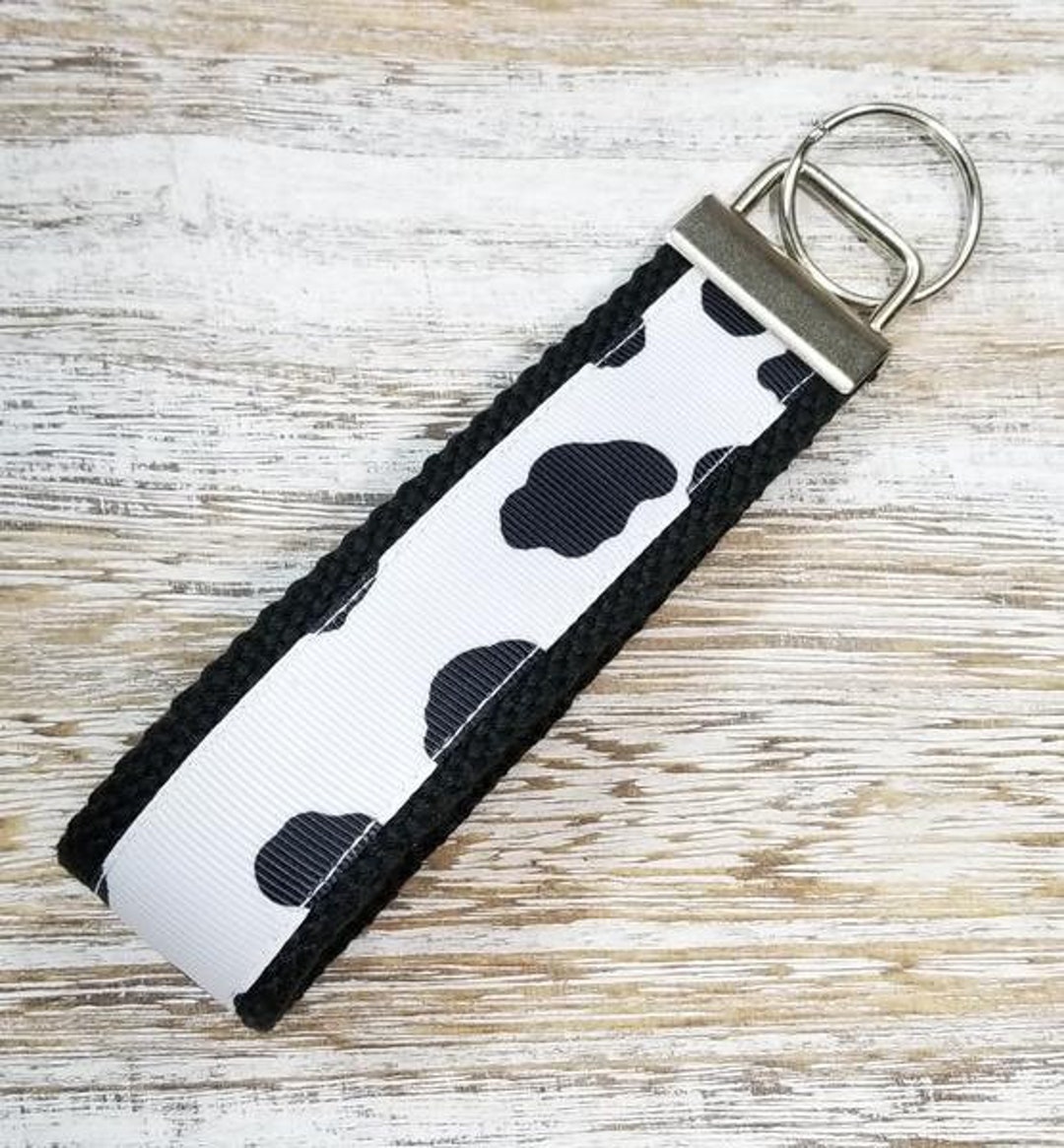 Cow Print Key Fob on Black Webbing - Etsy