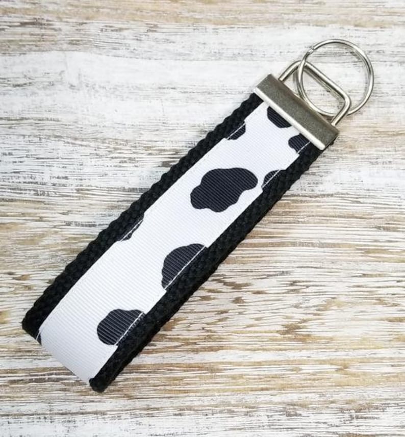 Cow Print Key Fob on Black Webbing - Etsy