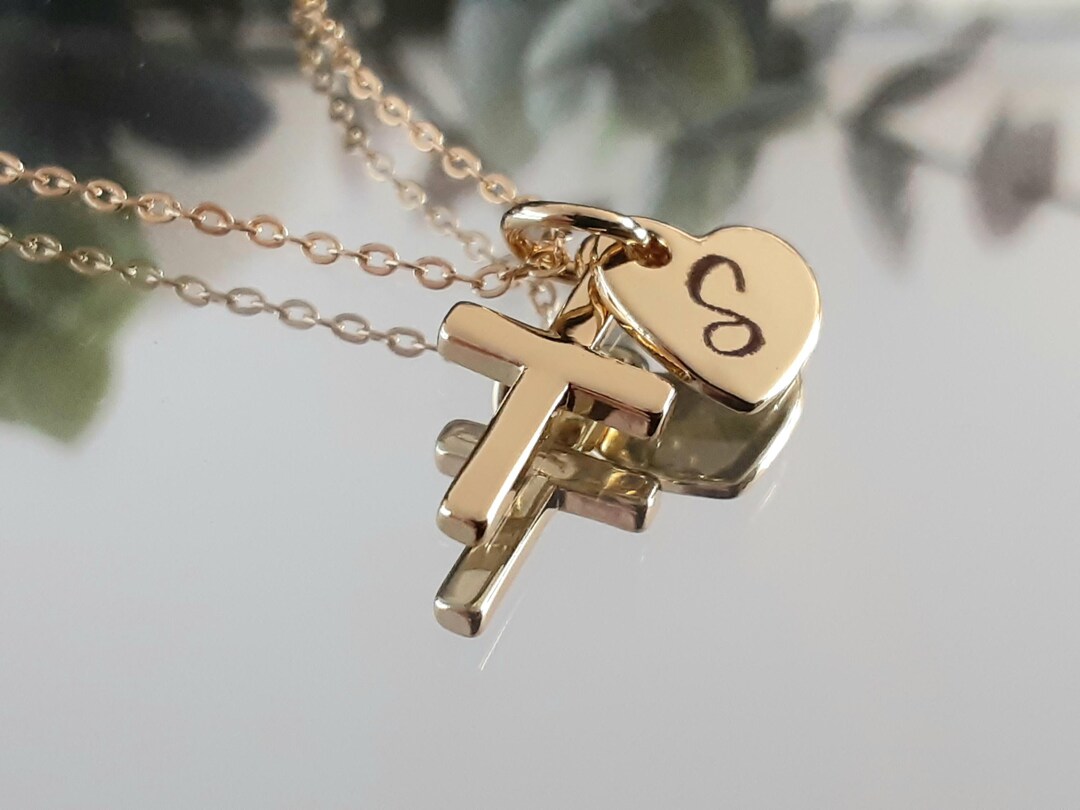 Easter Necklace, Gold Cross and Heart Pendant, Personalized Jewelry for ...