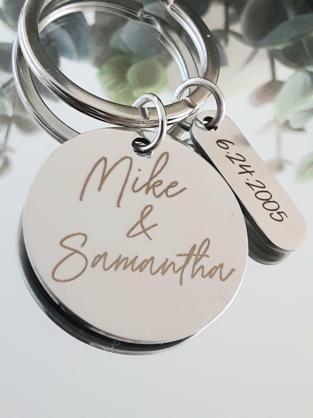 Personalized Keychain, Names and Date Keyring, Engraved Stainless Steel ...